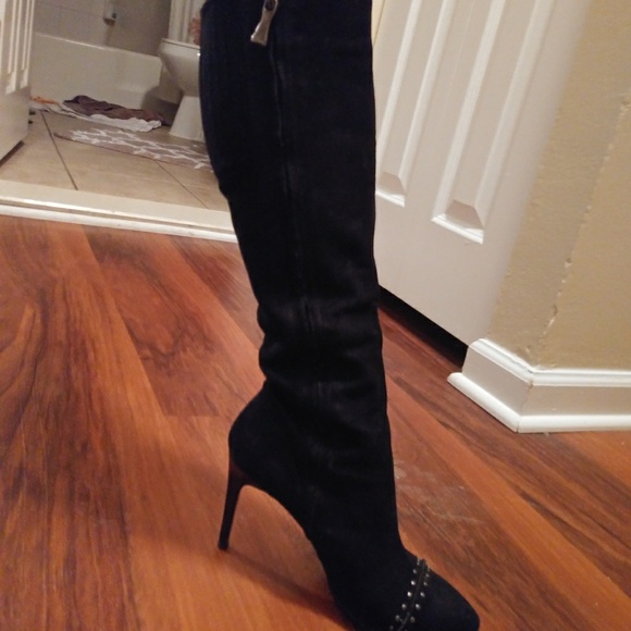 Max Studio | Shoes | Leather Silver Studded Tall Boots | Poshmark